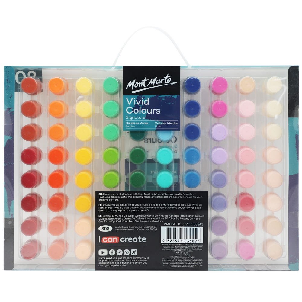Mont Marte Vivid Color Acrylic Paint 80pcs - Papertree
